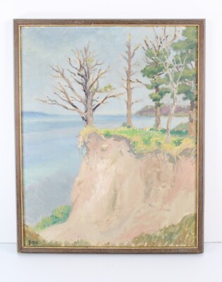 Mid Century Beach Dune With Bare Trees Oil Painting Signed Brovik | eBay