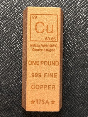 1 lb Copper Ingot/ .999 Fine Copper/ 16 oz Trapezoid Bullion Bar ...