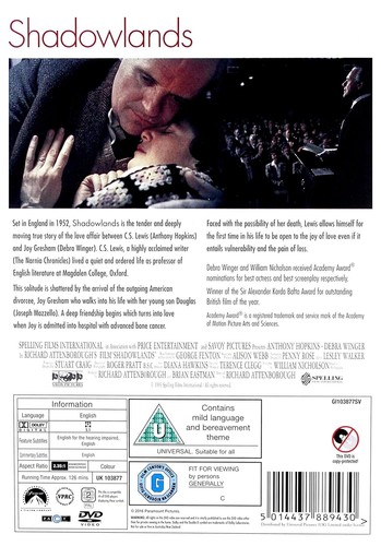 Shadowlands (DVD) Anthony Hopkins Debra Winger Edward Hardwicke (US ...