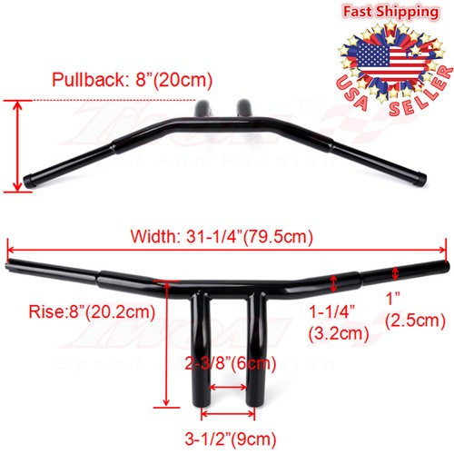 1-1/4" Fat T-Bars Handlebars 8" Rise Drag Bars For Harley Dyna Softail ...