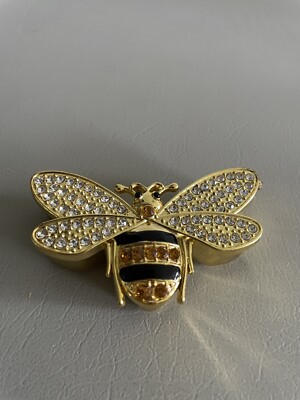 Bumblebee Rhinestone Goldtone Trinket Box 2.5
