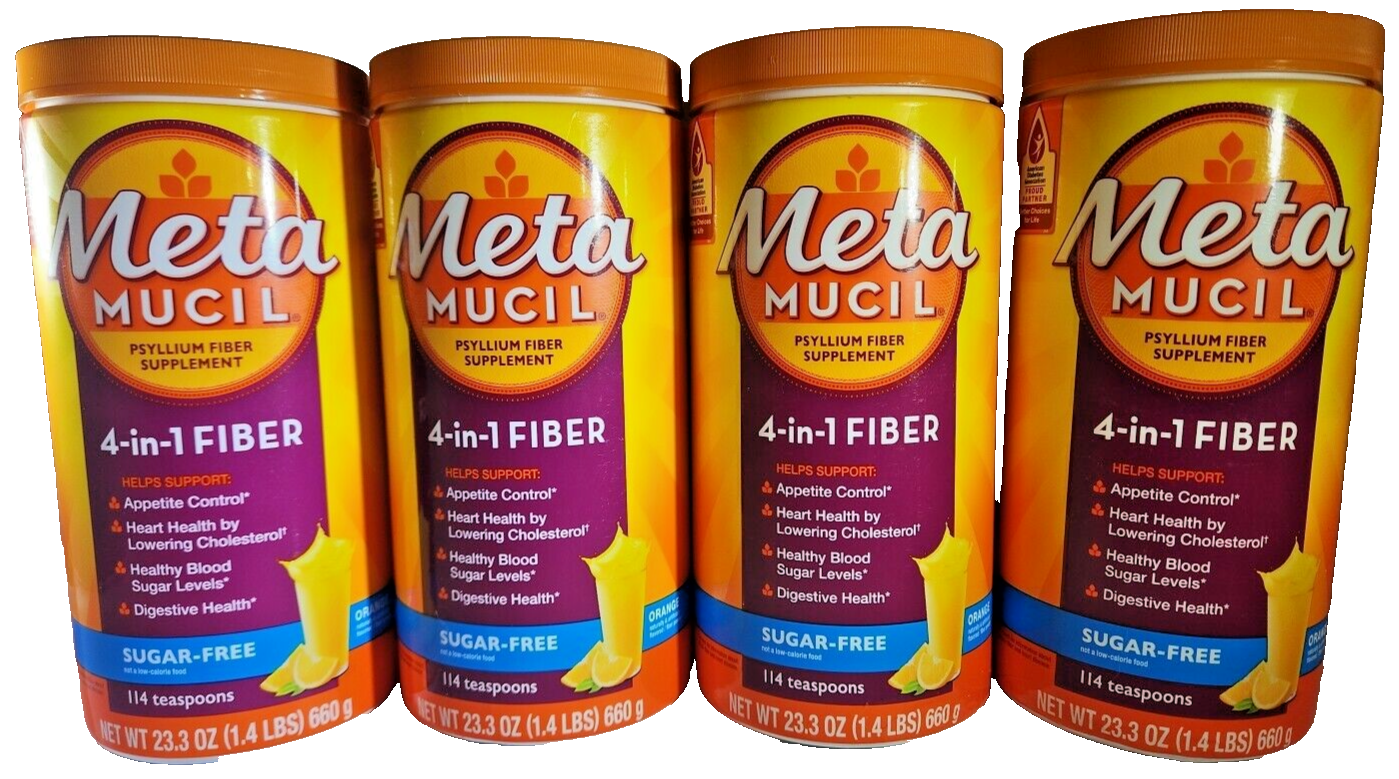 Lot of 4 Metamucil 4-in-1 Fiber Sugar-Free Supplement (Orange) 23.3 OZ ...