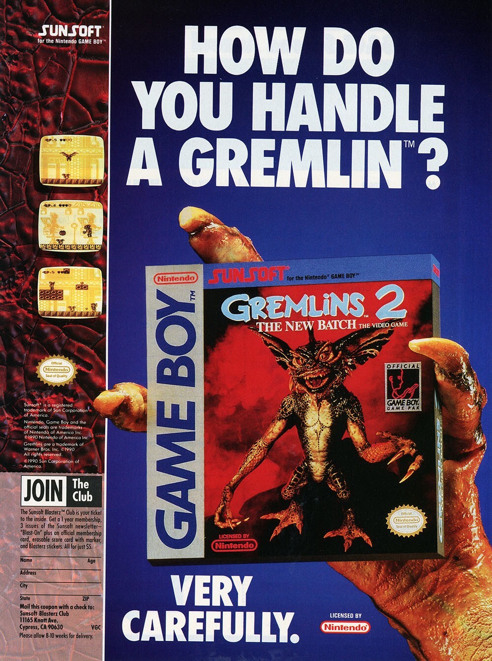 Gremlins 2 Gameboy Original 1991 Ad Authentic Nintendo Video Game Promo ...