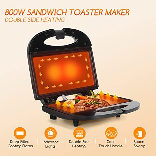 Aigostar Deep Fill Toastie maker, Sandwich Toaster with Non-Stick Flat ...