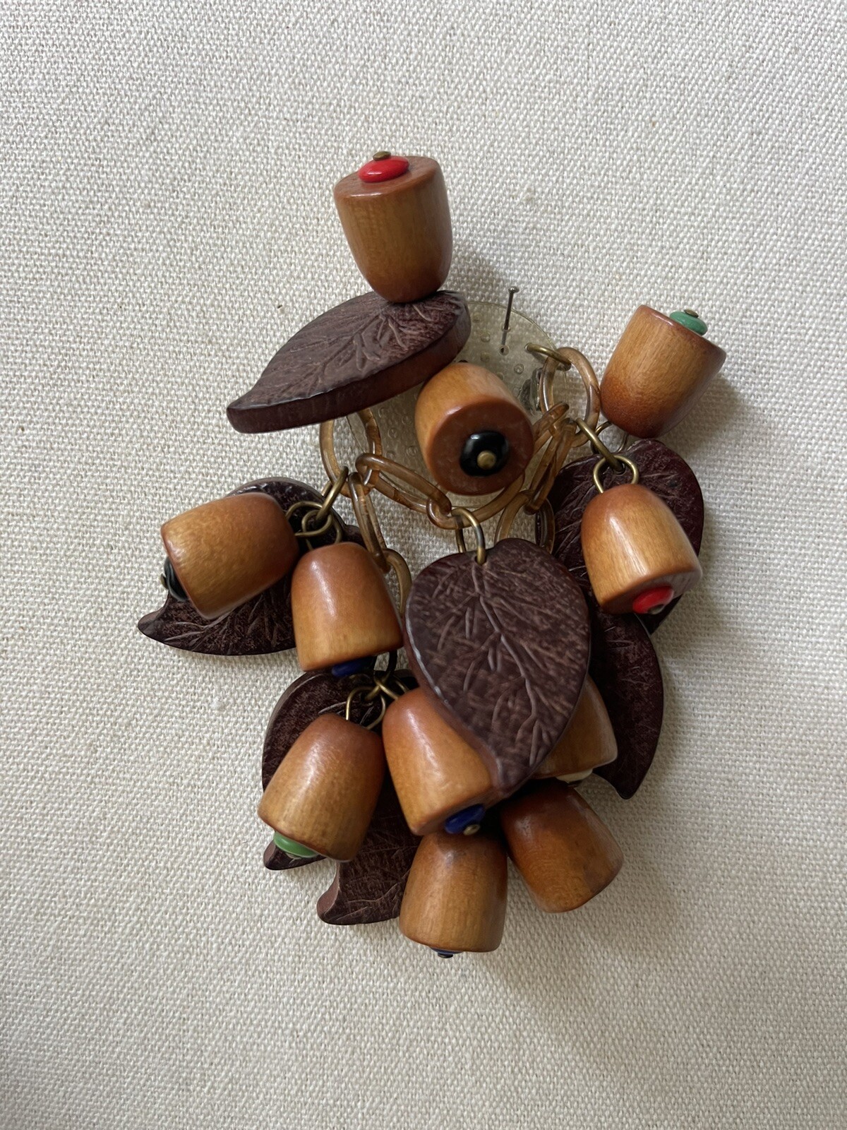 RARE MIRIAM HASKELL Wood Bead and Bakelite Beaded Brooch Acorns ...