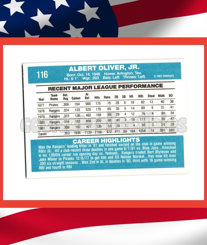 1982 DONRUSS MLB - #116 - Al Oliver - Texas Rangers | eBay