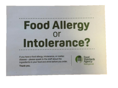 2 x Food Allergies Intolerance Sign Laminated Safer Food Better ...