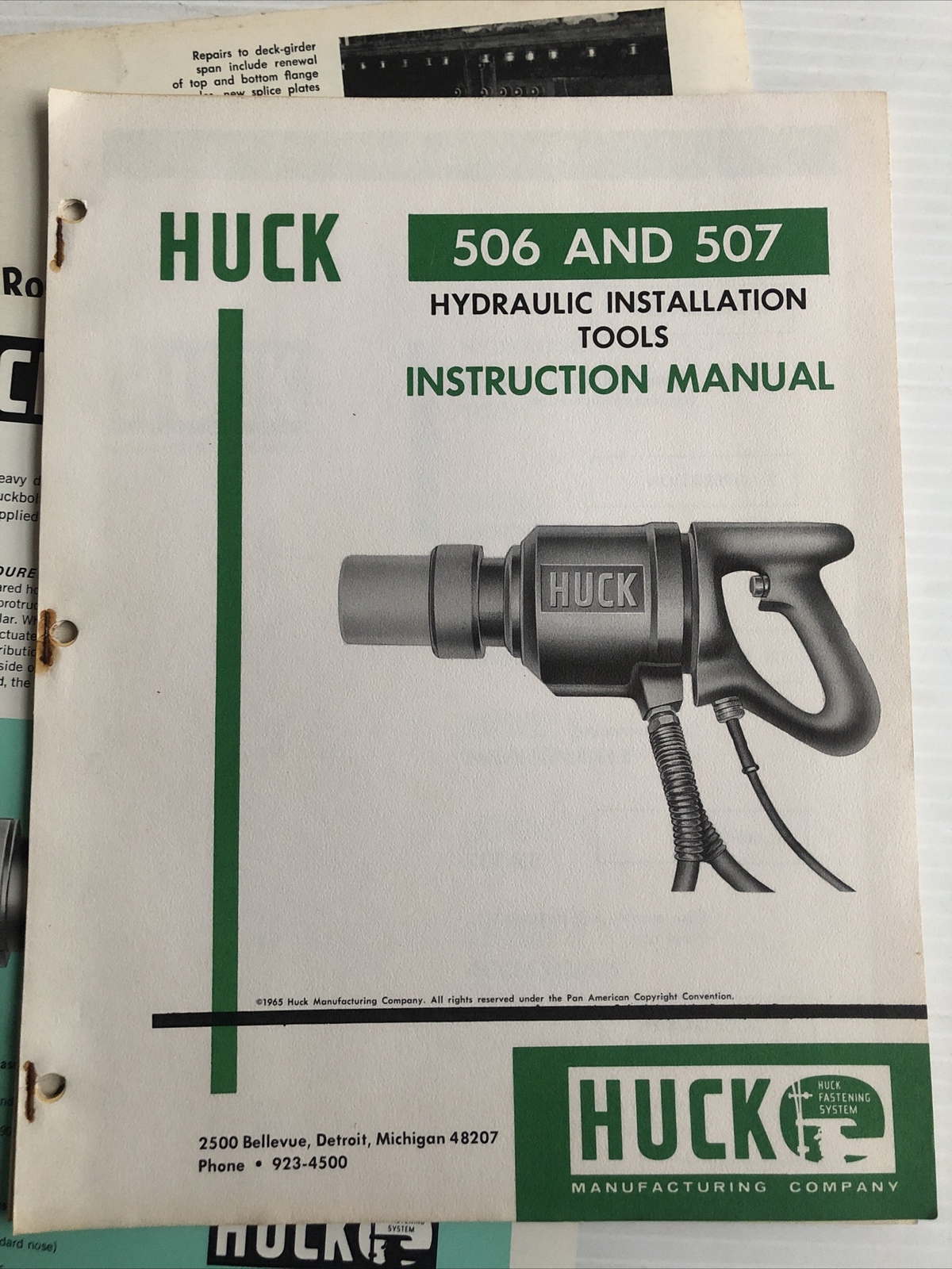 Lot (3) 1960's Vintage Huck Hydraulic Tools Model 506 507 Catalog ...