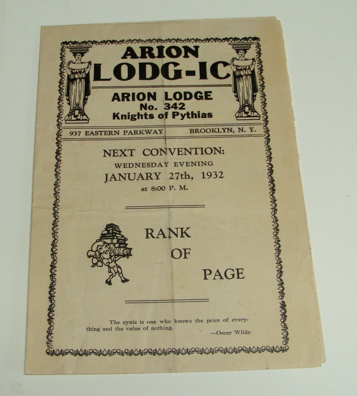 ORIG JAN 1932 ARION LODG-IC - KNIGHTS OF PYTHIAS - MEMBERS MEETING ...