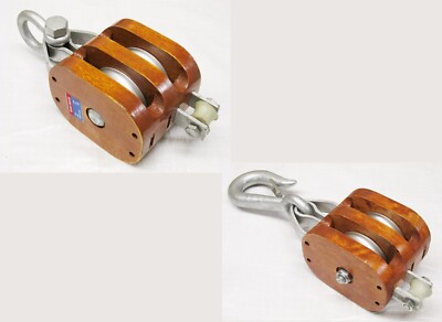 Double Sheave Wooden Pulley Blocks 3" to 10" (Marine Maritime Hook ...