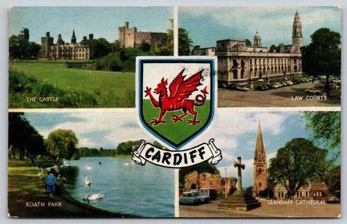 Vintage Cardiff Multi View Postcard with Castle, Law Courts & Cathedral ...