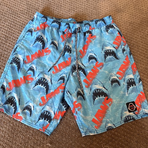 NEFF Jaws Shark Hot Tub Swim Trunks Surf Shorts Men Size Med Ocean Blue ...