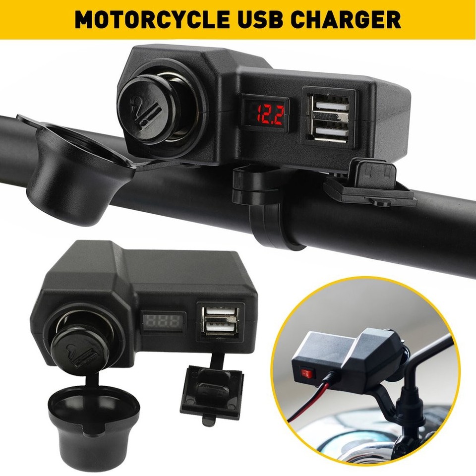 Waterproof Motorcycle Handlebar USB Port Phone Charger Cigarettes ...