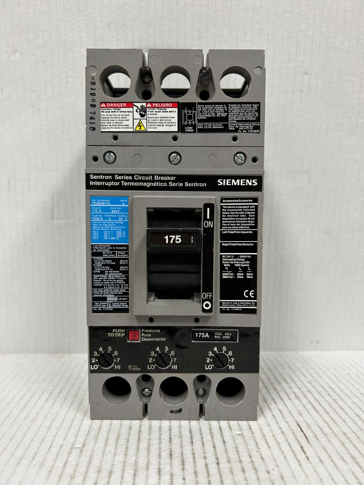 NEW TAKEOUT SIEMENS FXD63B175 3P-175A-600AC *SHIPS SAME DAY UPS* | eBay