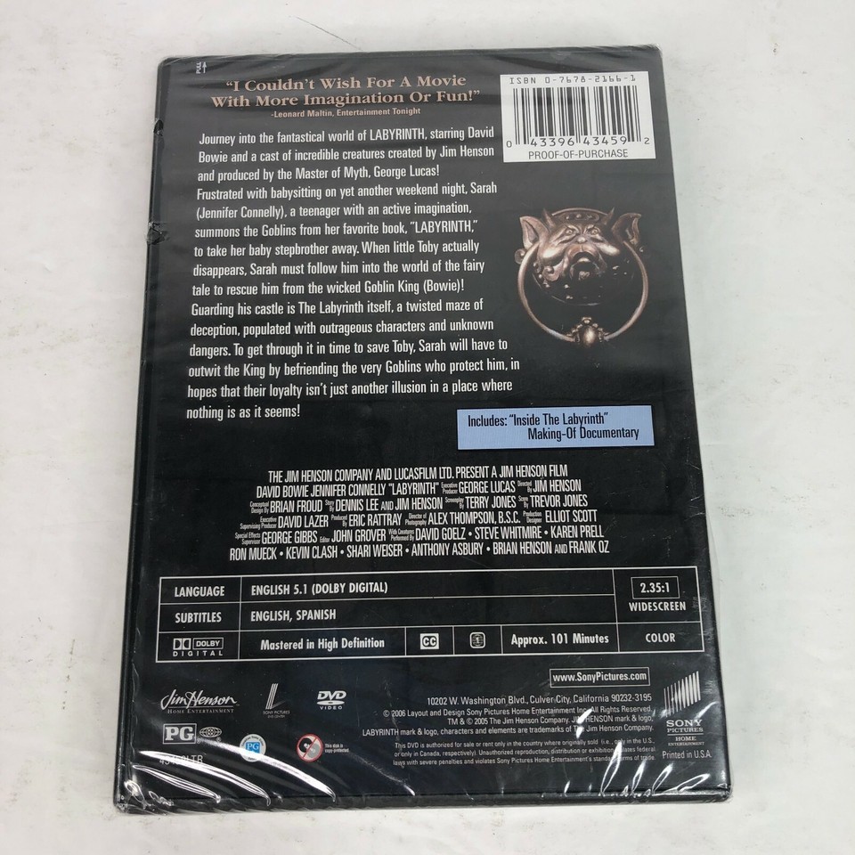 Labyrinth DVD (New Sealed) David Bowie w/ Documentary Jim Henson | eBay