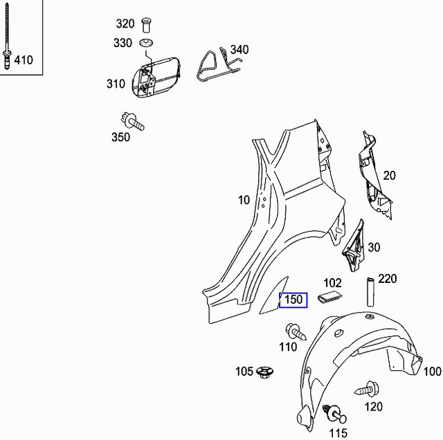 MERCEDES W169 Rear Left Wheel Arch Stone Chip Guard A1696391508 for ...