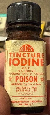 Vintage Tincture Iodine Bottle POISON Red Skull & Crossbones Label ...