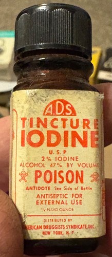 Vintage Tincture Iodine Bottle POISON Red Skull & Crossbones Label ...