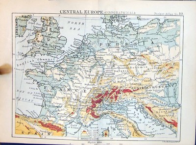 Old Bartholomew Map 1886 Central Europe France Spain Hungary Bavaria ...