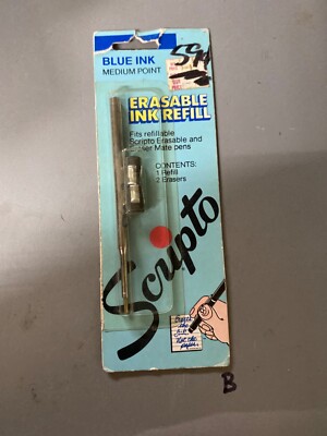 Vintage Scripto Erasable Ink Refill Blue Ink Medium Point with Erasers ...