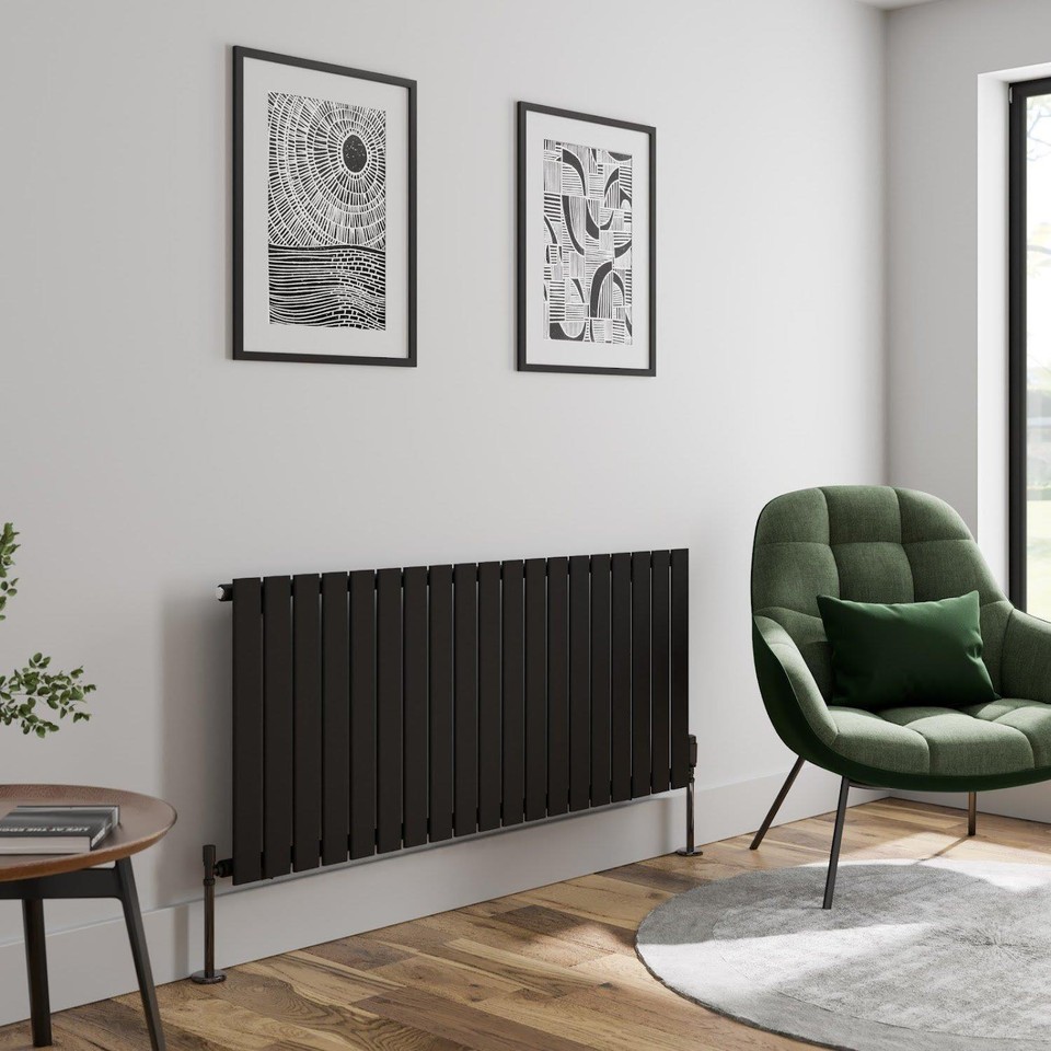 Black Designer Radiator Horizontal Flat Single Panel Rad 600x1440mm ...