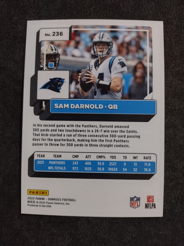 2022 Donruss Sam Darnold Carolina Panthers #236 Football Card | eBay