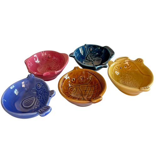 Set of 5 Fish Condiment Bowls Trinket Colorful Dipping Stackable 3 ...