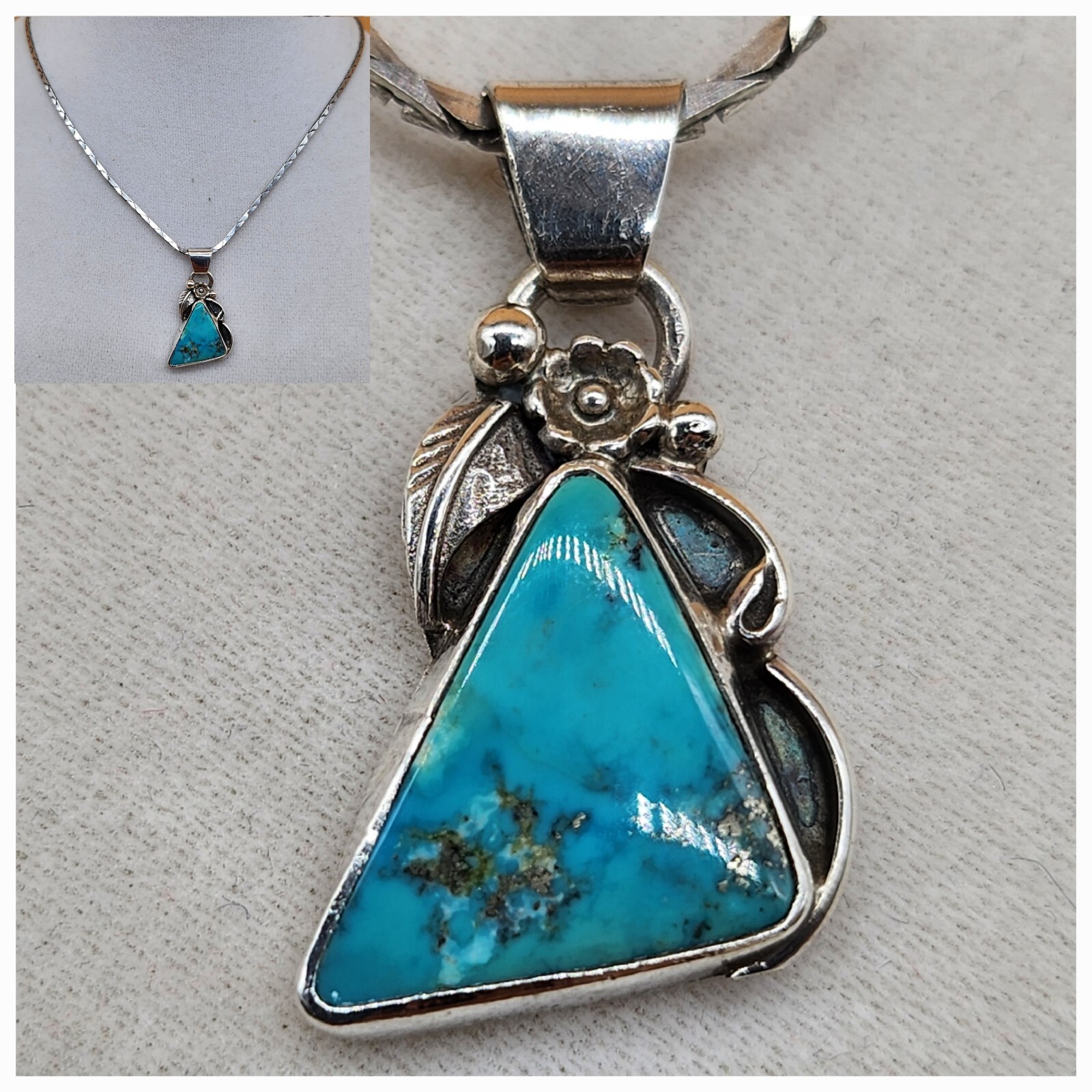 Native American Navajo Sterling Silver Turquoise Tria… - Gem