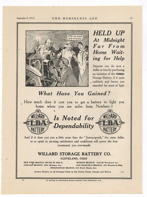 1914 Willard Storage Battery Co. Ad: LBA Automobile Battery - Cleveland ...