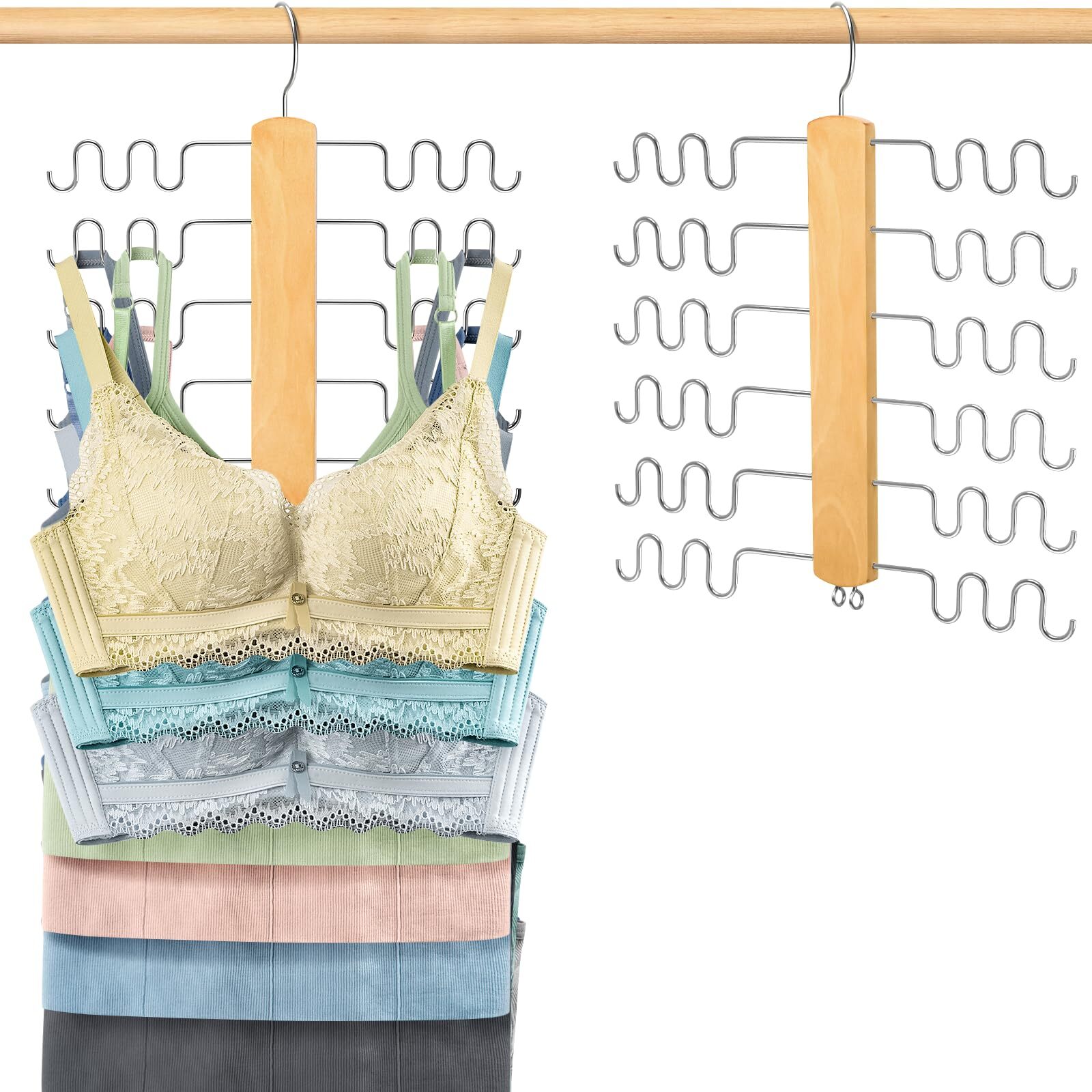 Bra Hangers, Wooden 360° Swivel Hanging Bra Organizer Closet Tank Top ...