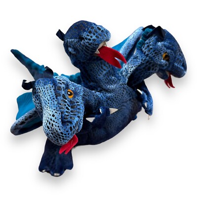 Folkmanis 3 Headed Dragon Hand Puppet 5 Finger Blue 15” Fairy Tale Role ...