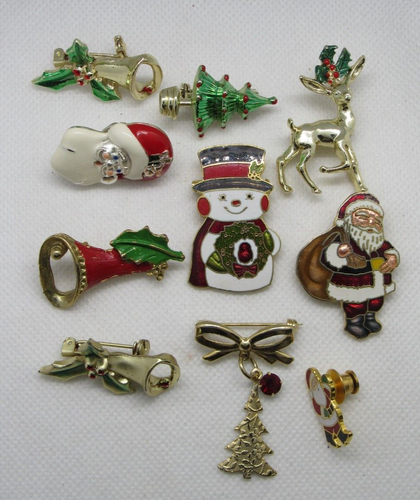 Lot of 10 Vintage Christmas Theme Brooches Pins Enamel Avon, Jerrys ...