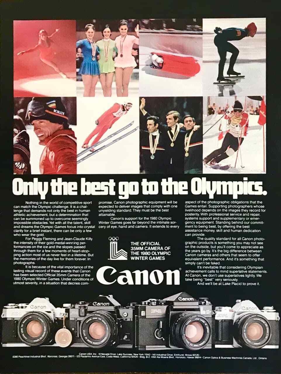 1980 Canon 35MM Cameras PRINT AD Only the Best Go to the Olympics ...