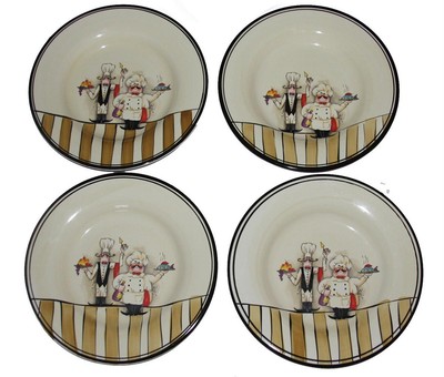 4 HD Design Whimsical Chefs Waiters 10-3/4" Dinner Plates Thick Heavy ...