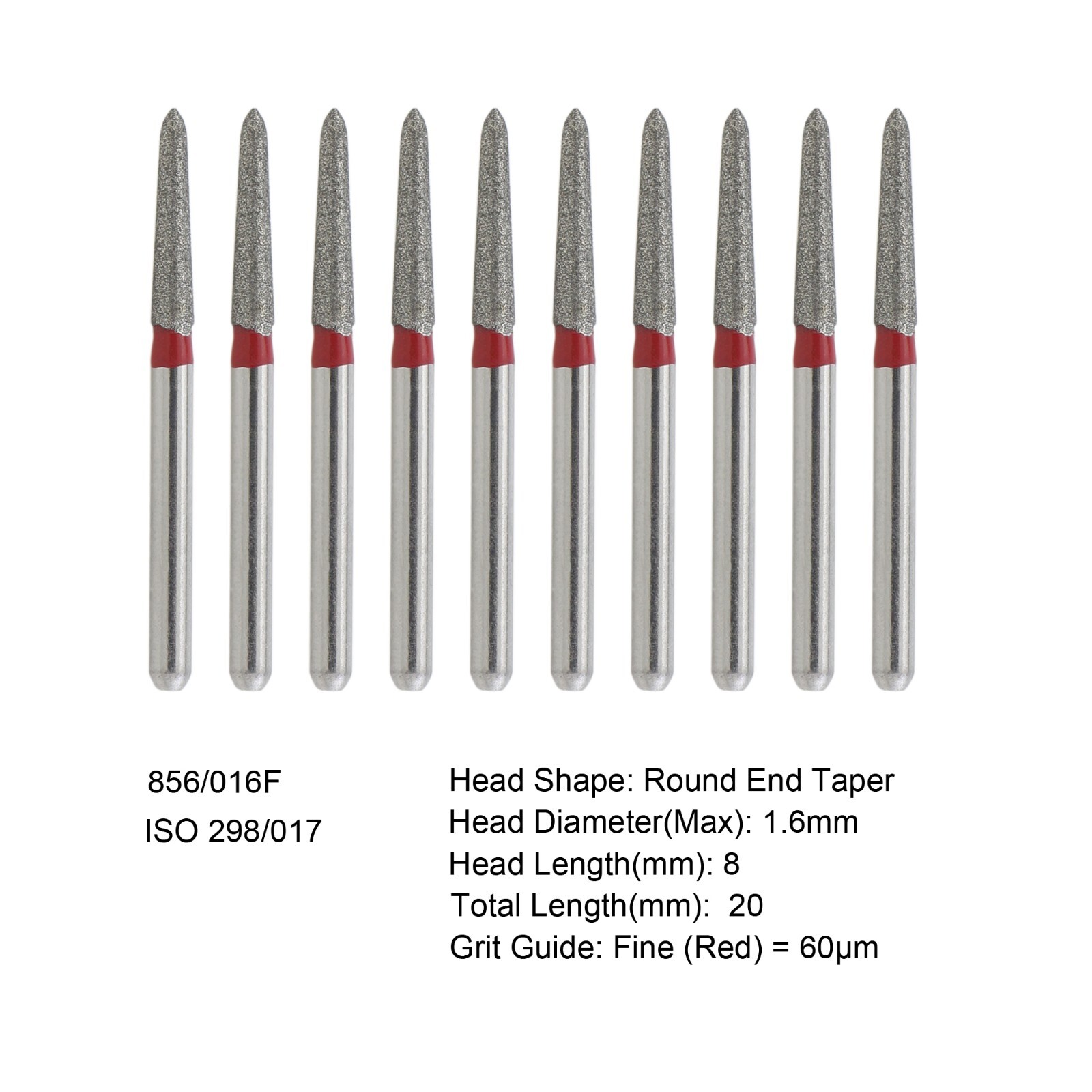 Dental Burs Diamond FG 856/016F Round End Taper Fine Grit High Speed ...