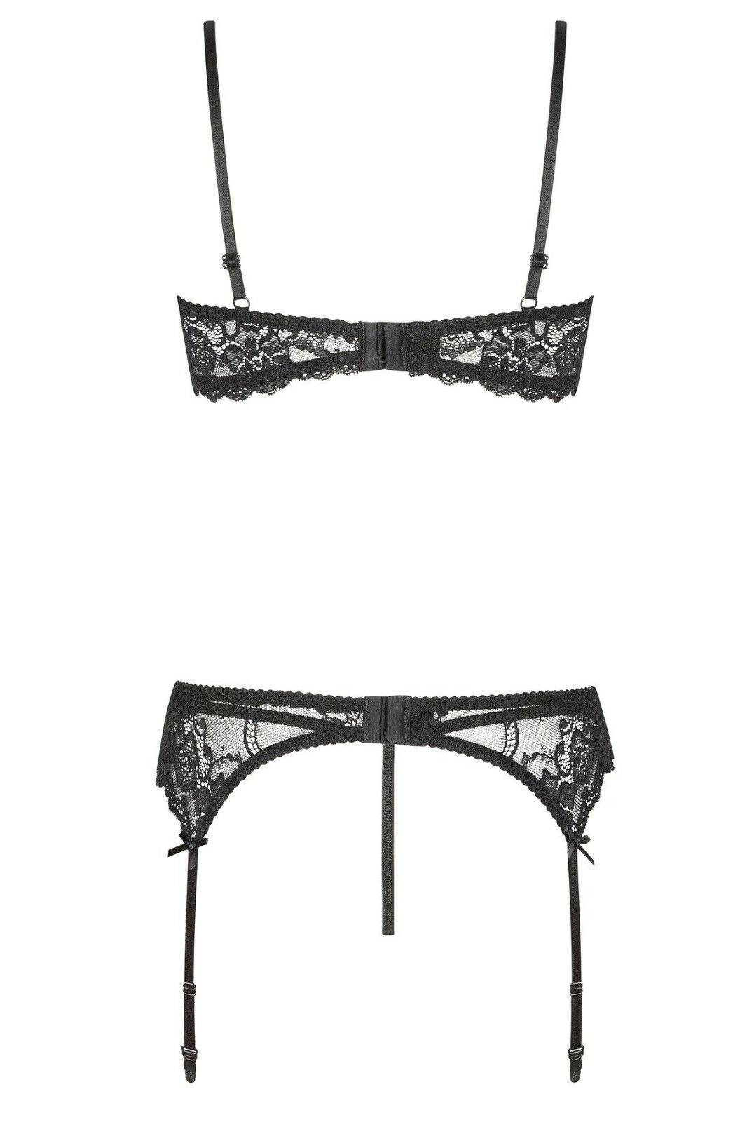 Dessous Set Schwarz Bh String And Strapsgürtel Aus Spitze Gr S M L Xl