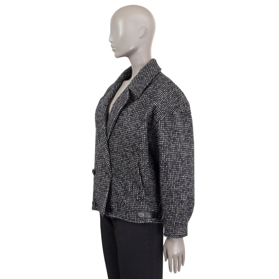 66569 auth CELINE black & green wool OVERSIZED TWEED Bomber Jacket 36 ...