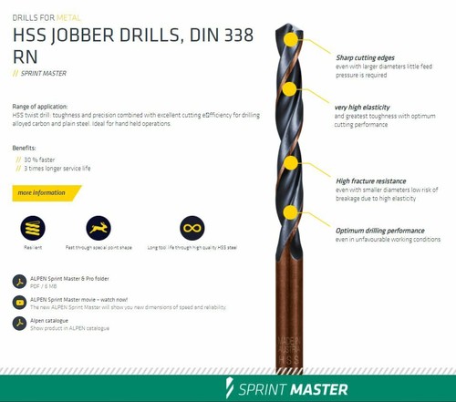 Premium Alpen Sprint Master Jobber Drill Bits MADE Austria Metal HSS ...
