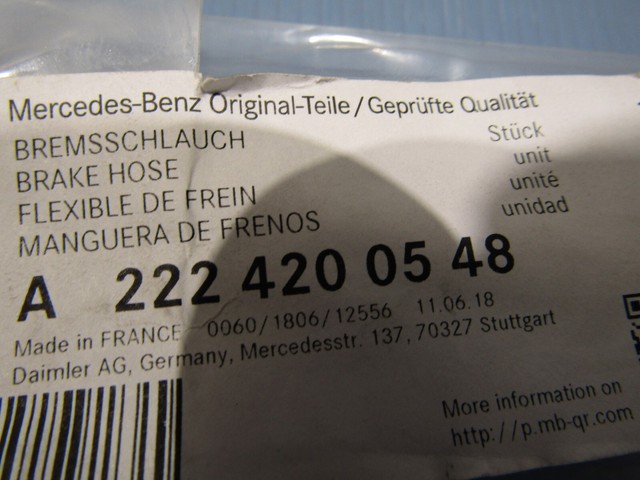 MERCEDES-BENZ S W222 Front Brake Hose A2224200548 GENUINE for sale ...