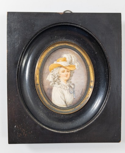 Antique French 19th C. Miniature Portrait Painting of a Lady After ...