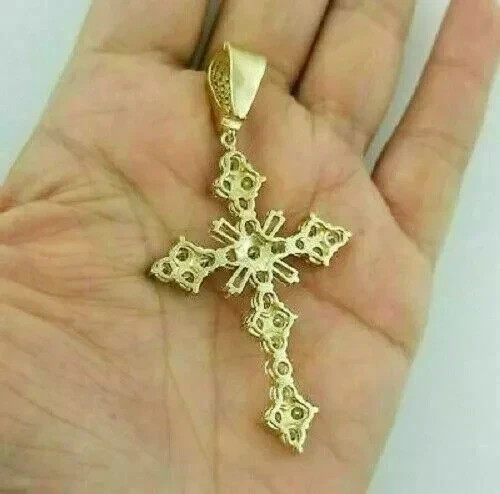 2Ct Round Diamond Lab Created Cross Pendant 14K Yellow Gold Over 18 ...
