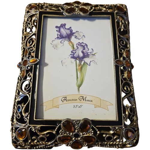 Ashleigh Manor jeweled picture frame black enamel w/amber & blue ...