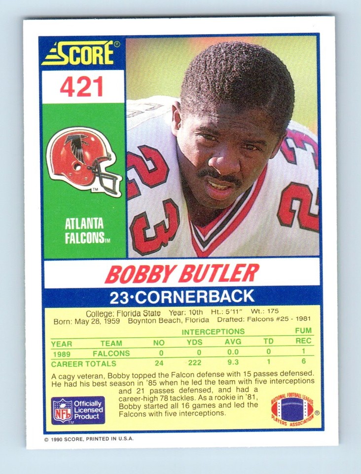 1990 Score Bobby Butler Atlanta Falcons #421 | eBay