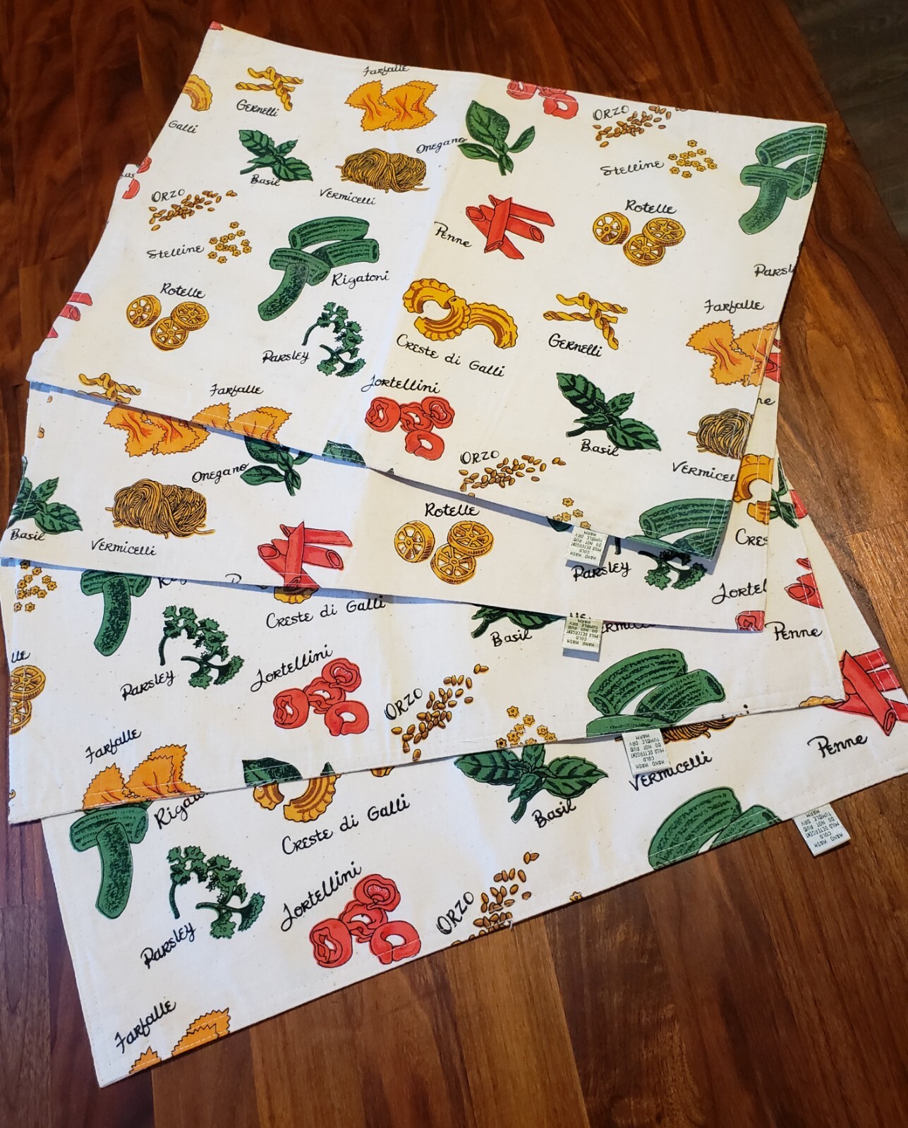 Set of 4 Hand Printed Italian Pasta Placemats Natural Cotton Kismet ...