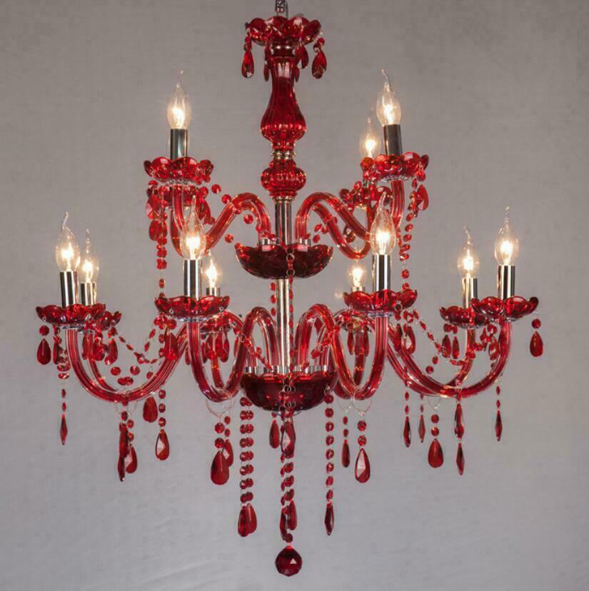 Red Crystal Bedroom Lighting Chandelier Living Room Pendant Light ...