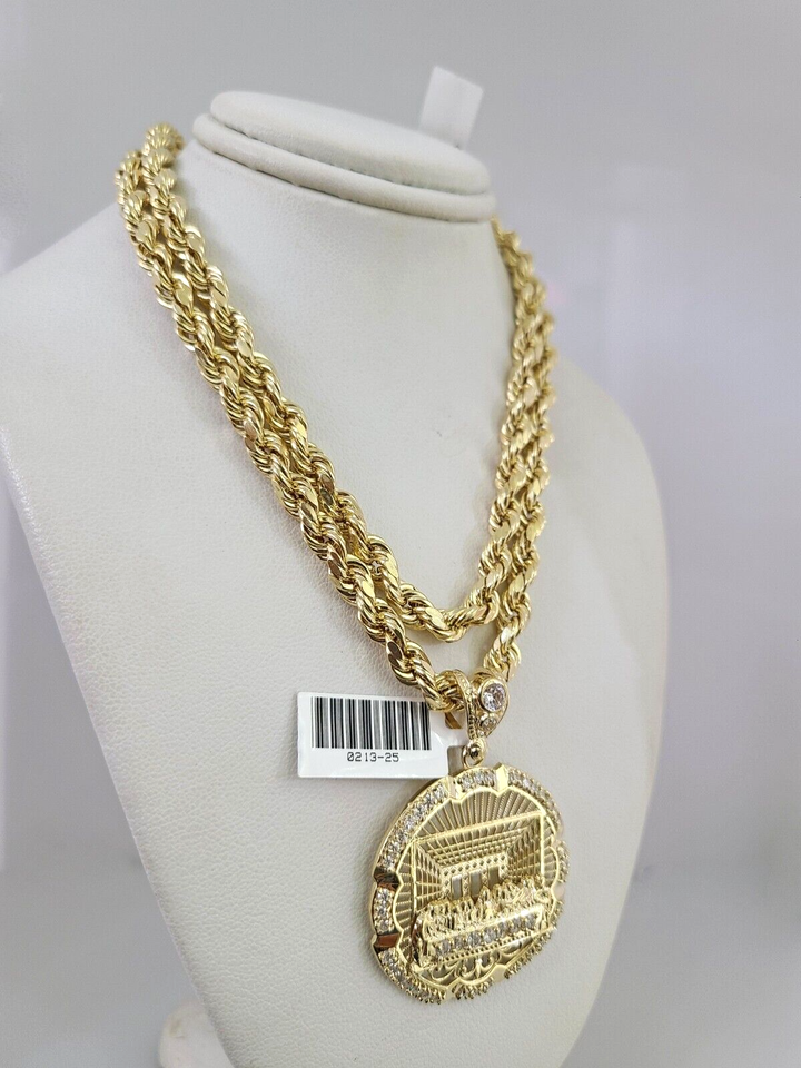 10kt Gold Rope Chain Last Supper Charm Set 18"-30'' Inch 6mm Necklace ...