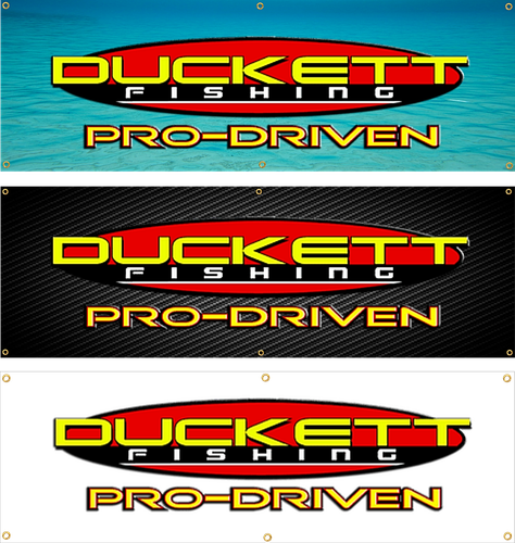 DUCKETT RODS REELS BAIT FISHING BANNER BASS BOAT MAN CAVE DECAL STICKER ...