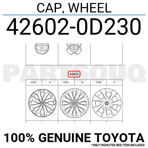 426020D230 Genuine Toyota CAP, WHEEL 42602-0D230 | eBay
