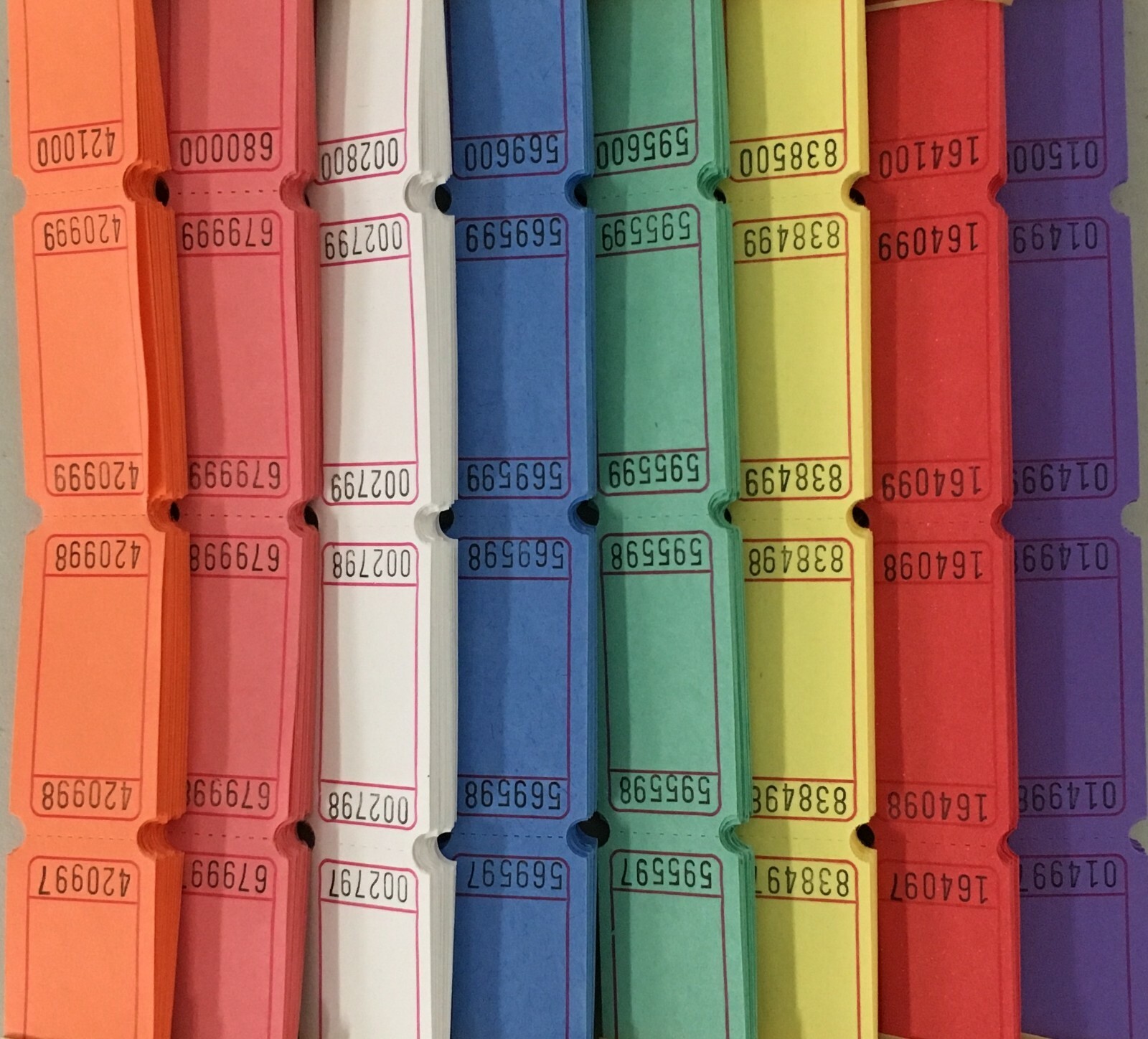 500 Blank Tickets 8 Colors Raffle Fun Fair Carnival Festival 1/4 Roll ...