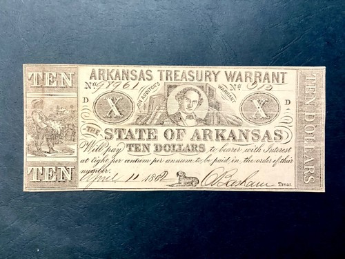 ~1862 State of Arkansas $10 Treasury Warrant - A Civil War Era Note | eBay
